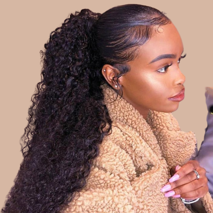 Queue de cheval Ponytail Brun Foncé à Pince Naturel Remy Hair Afro Cur ...