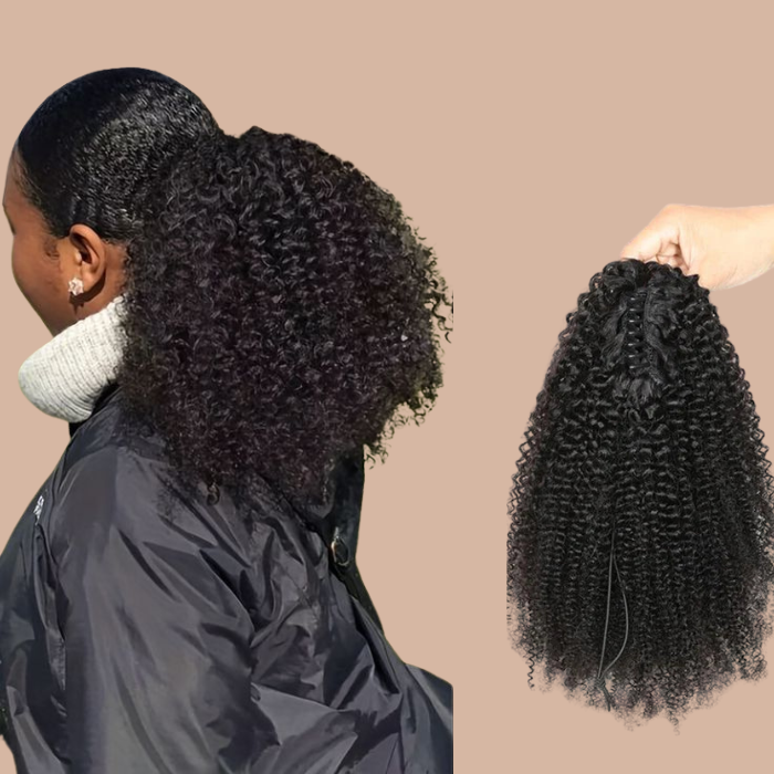 Queue de cheval Ponytail Brun Foncé à Pince Naturel Remy Hair Afro Cur ...